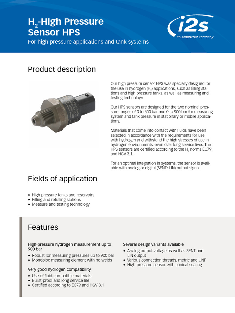 High Pressure Sensor HPS-3460165 | PDF | Sensor | Mechanical Engineering