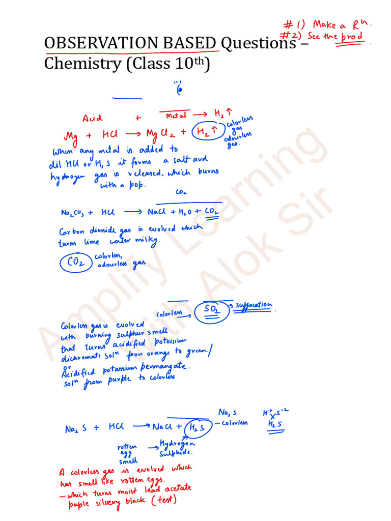 Chemistry Observation Questions for Class 10 | PDF