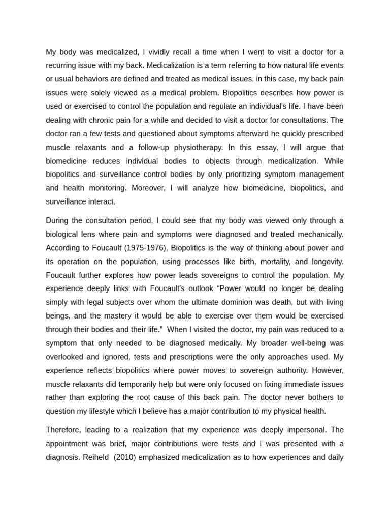 Medicalization of The Body | PDF | Pain | Michel Foucault