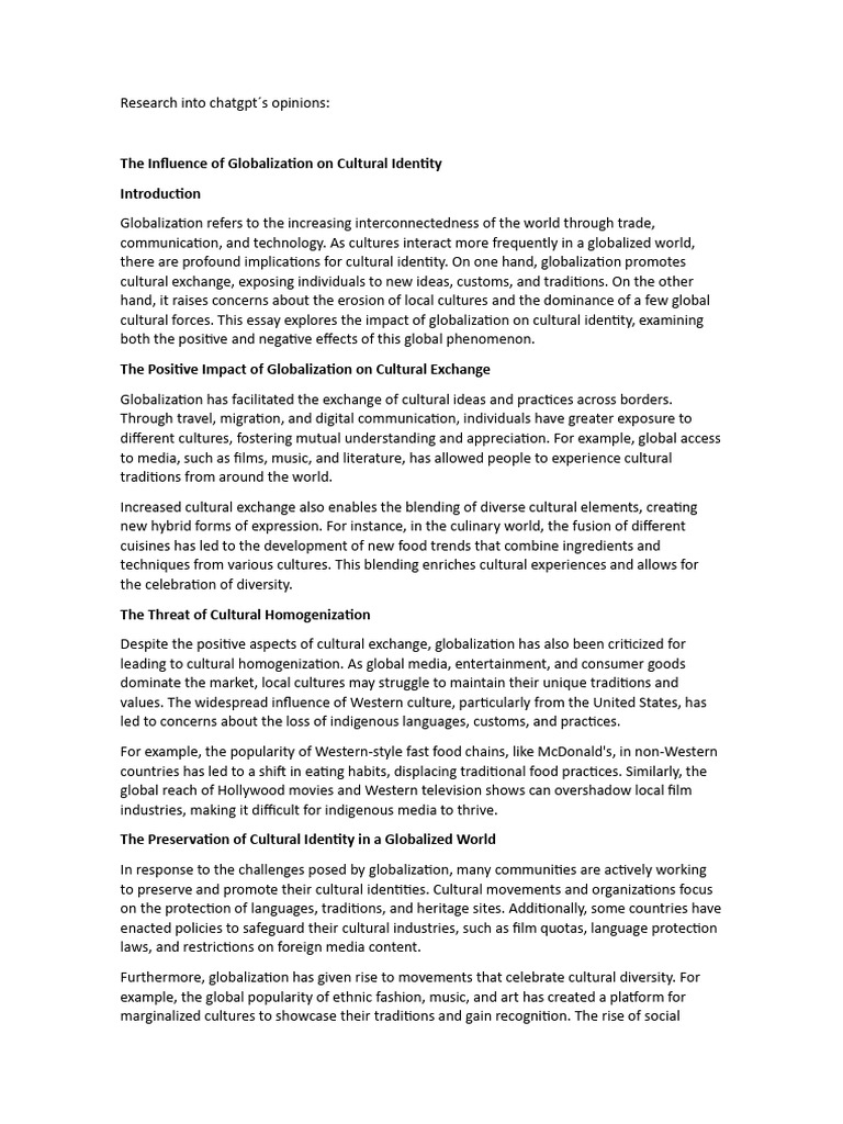 Research Into Globalization Adn Cultural Identity | PDF | Globalization ...