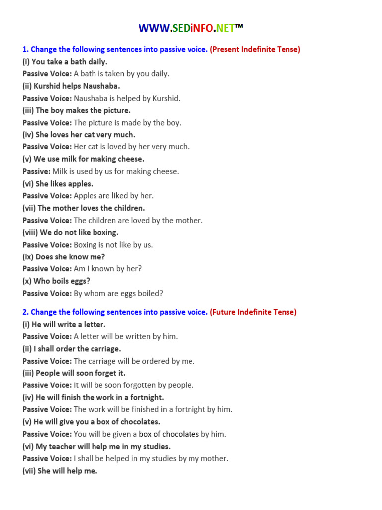 Passive Voice Sentence Transformations | PDF | Perfect (Grammar)