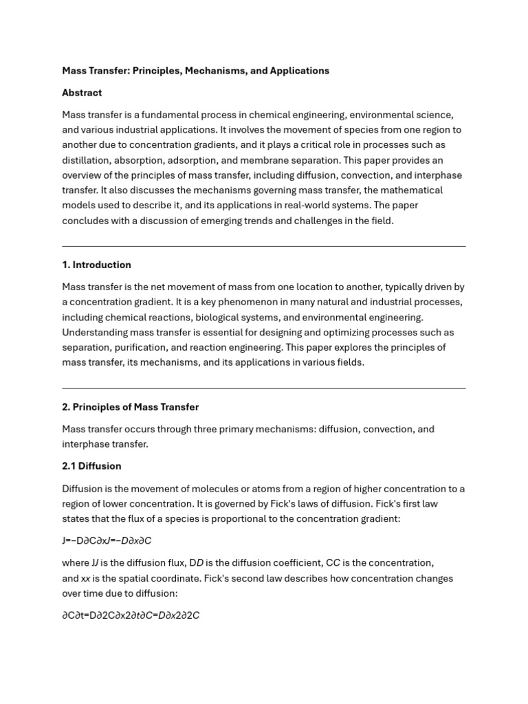 Mass transfer | PDF | Diffusion | Boundary Layer
