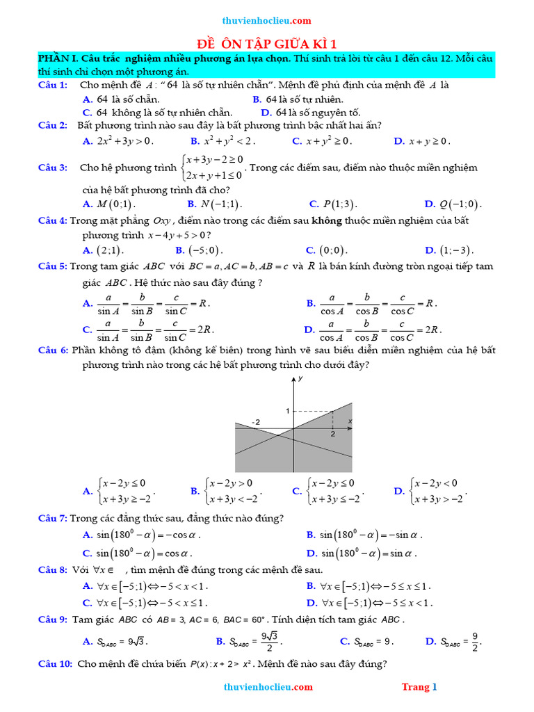 De On Tap Giua HK1 Toan 10 KNTT Cau Truc Moi 24 25 | PDF