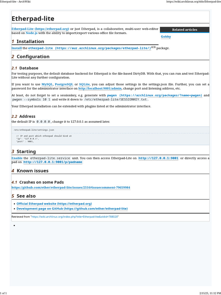 Etherpad Lite Archwiki Pdf Software Engineering Data Management