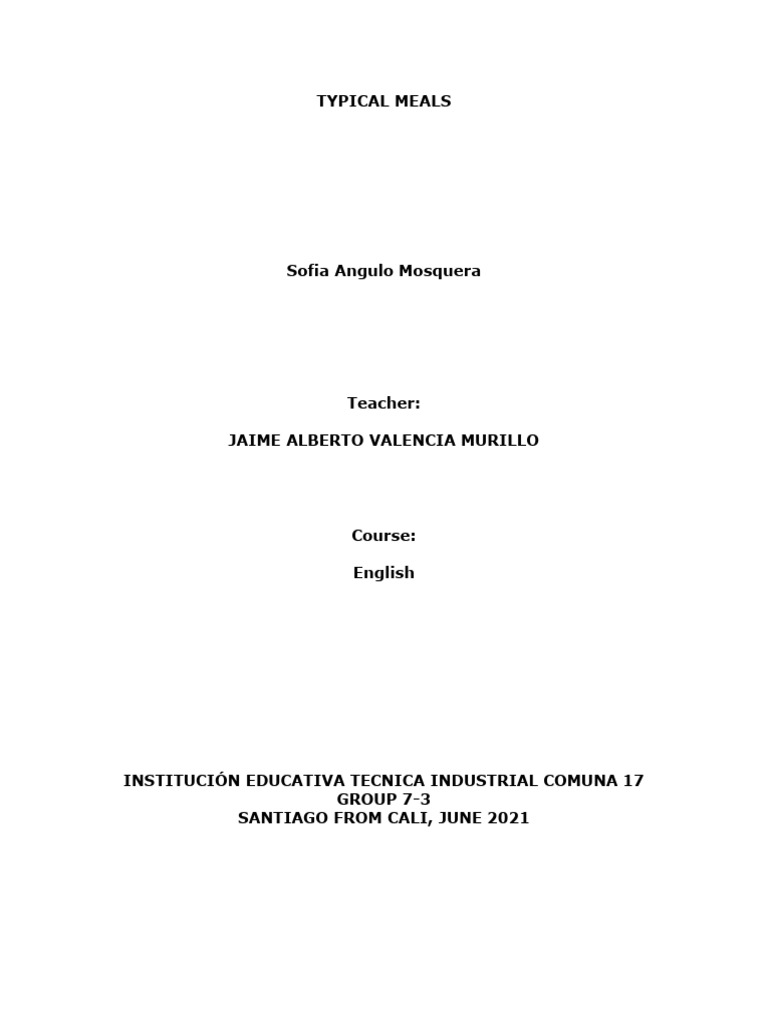 Dishes Around The World - Sofia Angulo Mosquera 7-3 | PDF