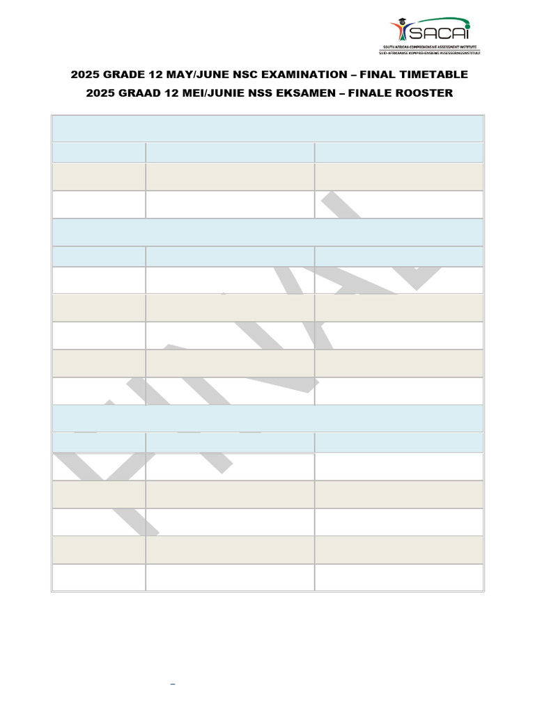 2025 NSC May/June Exam Timetable | PDF | Qualifications | Educational ...