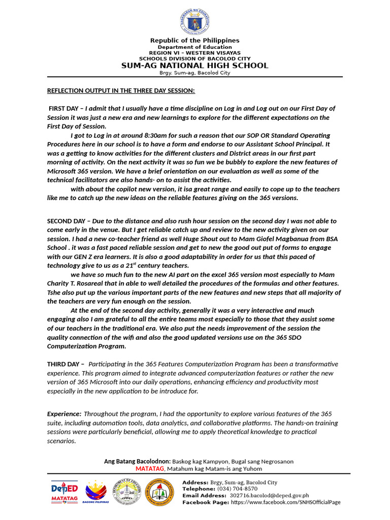 MS 365 Reflection - Dinglasan | PDF | Automation | Collaboration