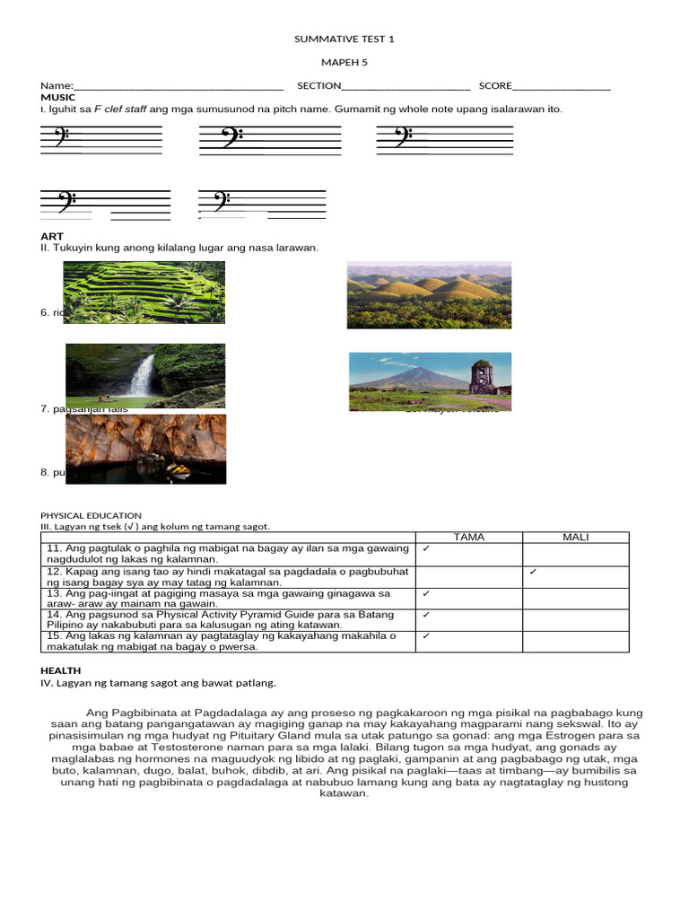 Summative 1 Mapeh Q2 | PDF