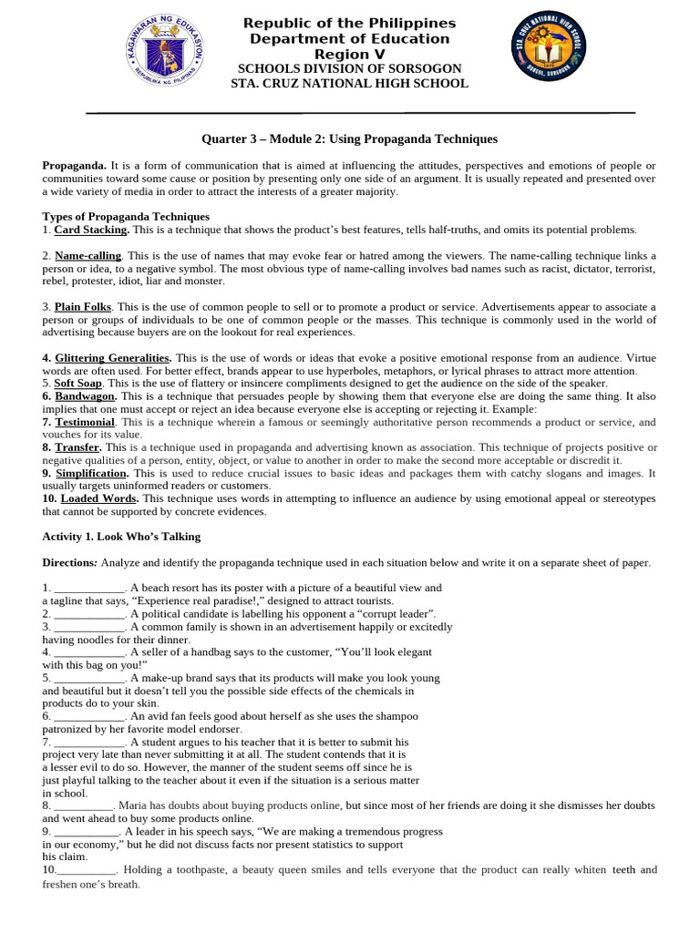 Using Propaganda Techniques | PDF | Propaganda | Advertising