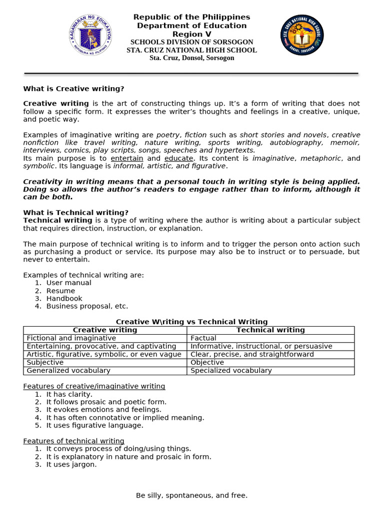 L1 Creative writing vs technical writing | PDF | Writing | Human ...