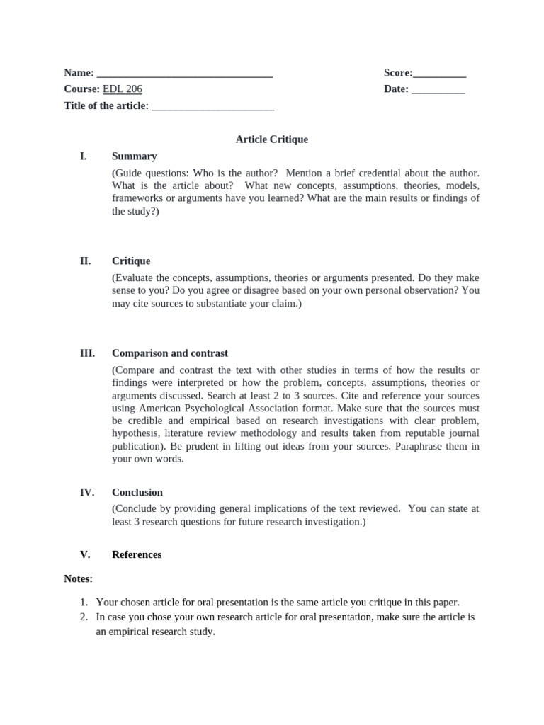 Article Critique 2021 EDL 206 | PDF | Plagiarism | Essays