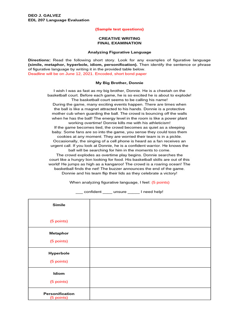 Figurative Language Analysis Test | PDF
