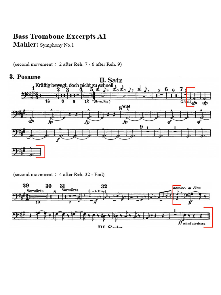 Mahler Symphony No.1 Bass Trombone Excerpts | PDF