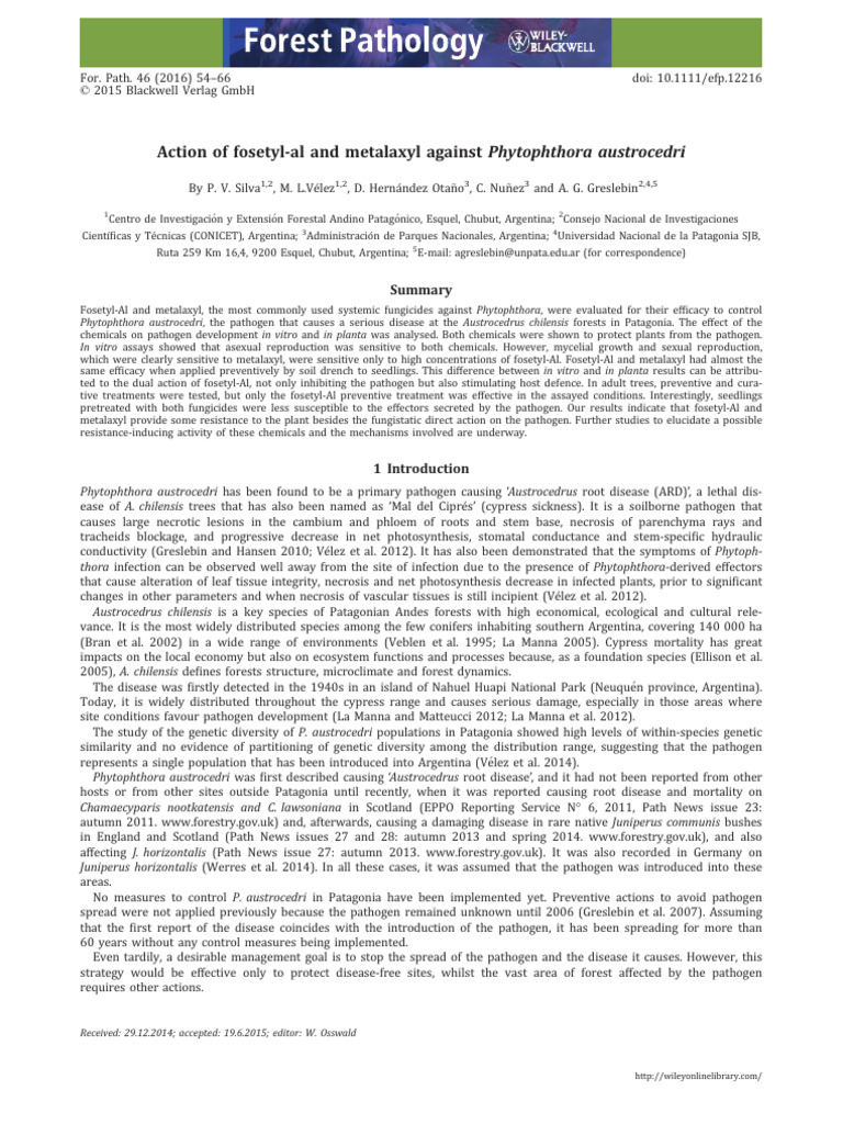 Action of Fosetyl-Al and Metalaxyl Against Phytophthora Austrocedri | PDF