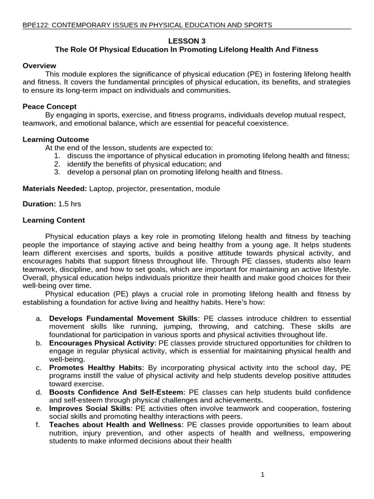 Lesson 3 Promoting Health and Fitness | PDF | Physical Education ...