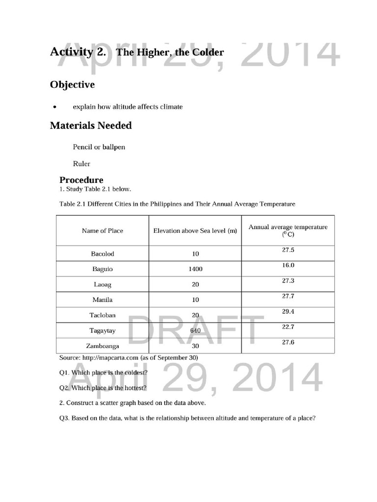 Activity 2 The Higher The Colder | PDF
