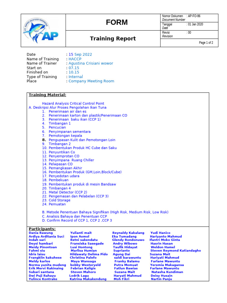 Training Report HACCP | PDF