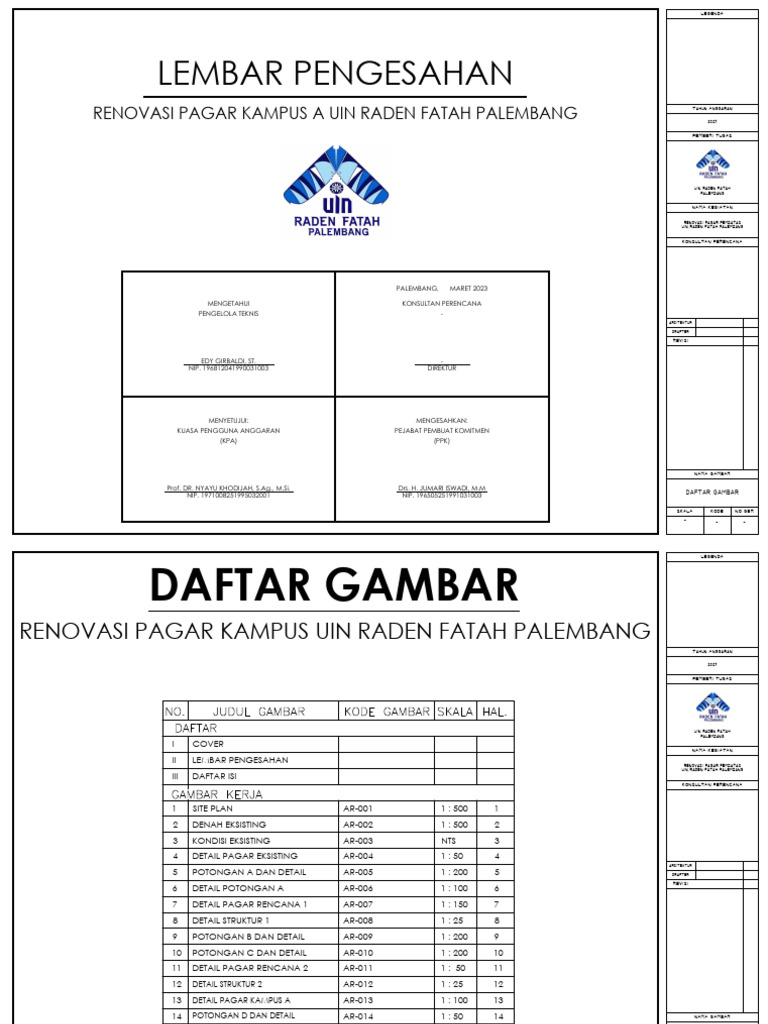 Gambar Kerja Pagar Kampus A Uin Raden Fatah Palembang 14 Juli 23 | PDF