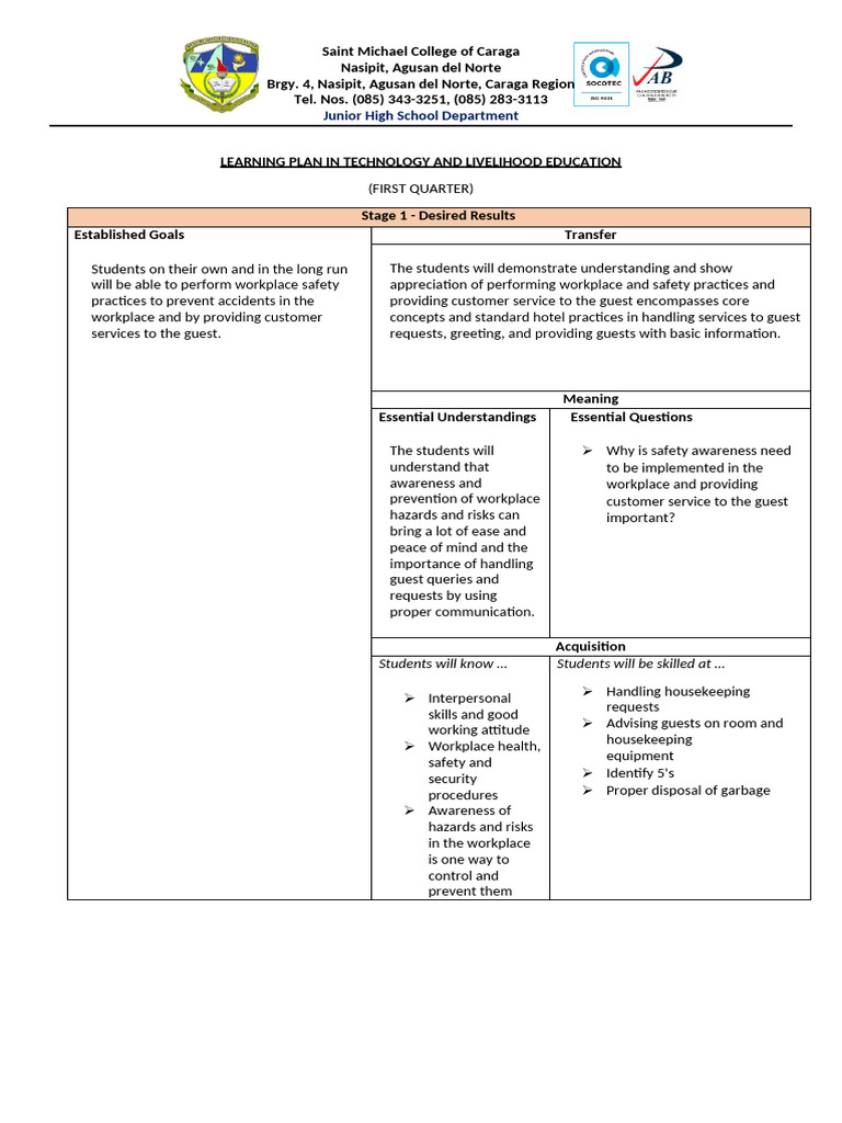 G9 1G - Learning Plan SY-2022-2023 | PDF | Risk