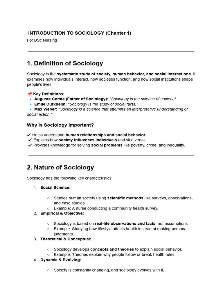 Introduction To Sociology (Chapter 1) - For BSC Nursing | PDF ...