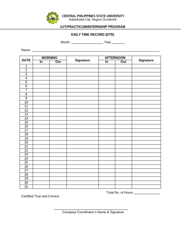 Daily Time Record for OJT Students | PDF