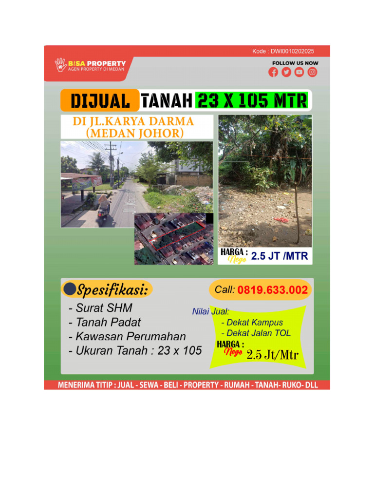 Tanah Dijual JL Karya Darma STM Medan Johor | PDF