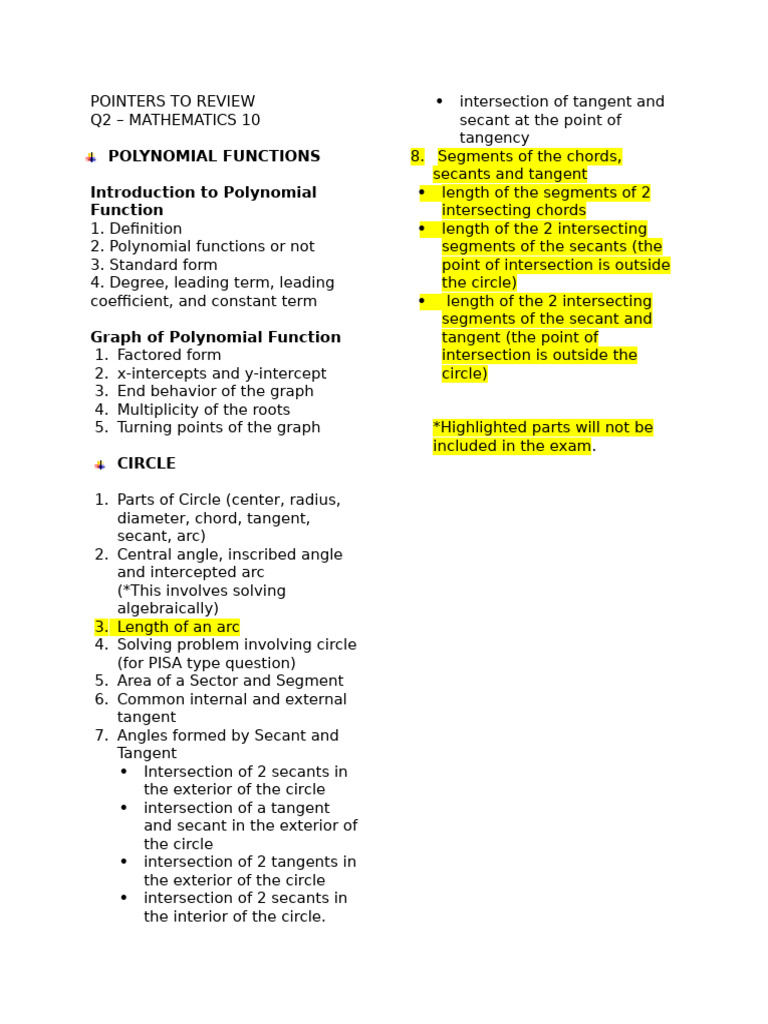Q2.math 10.pointers To Review | PDF