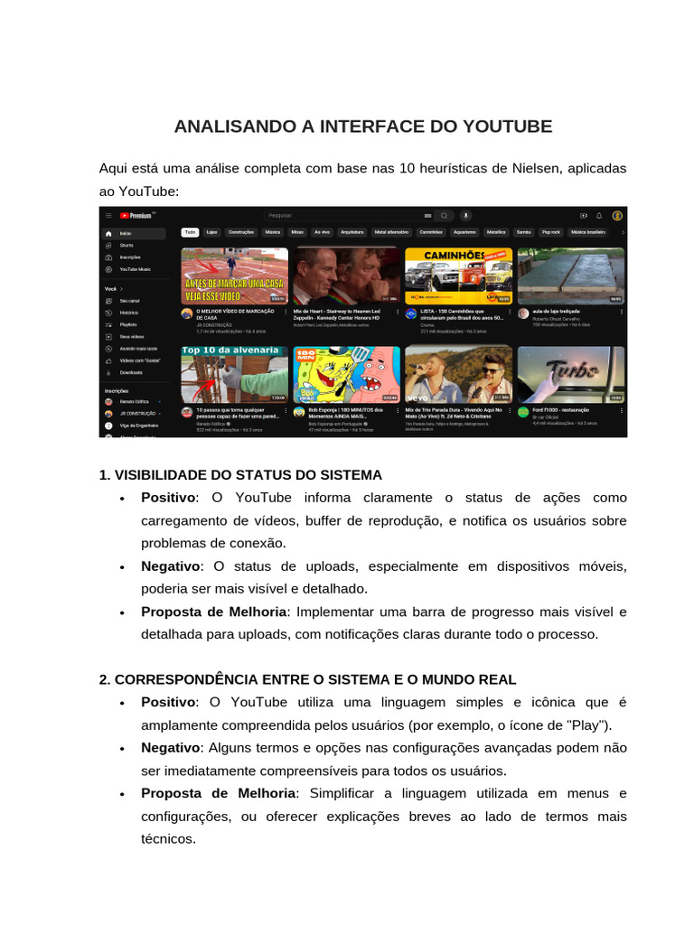 Análise da Interface do YouTube | PDF | YouTube | Interface de usuário
