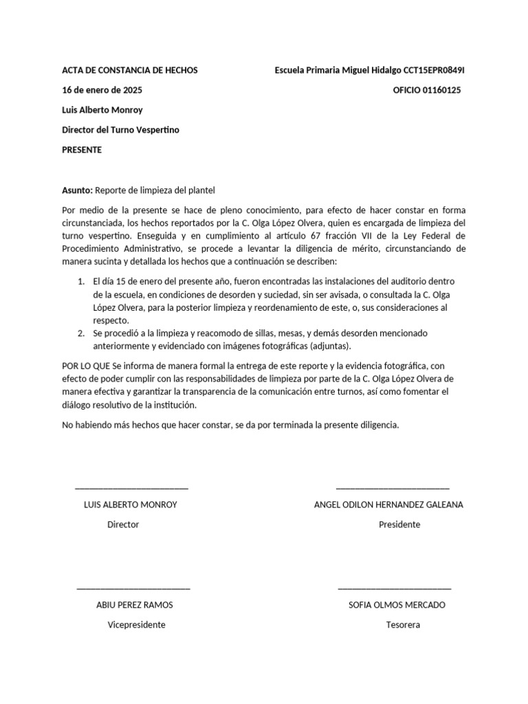 ACTA DE CONSTANCIA DE HECHOS Machote | PDF