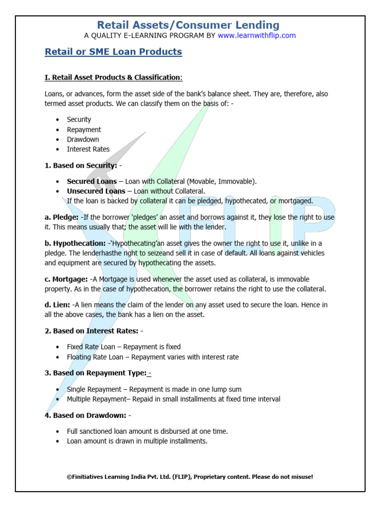 Summary6 - Retail Assets-Consumer Lending | PDF | Loans | Debt
