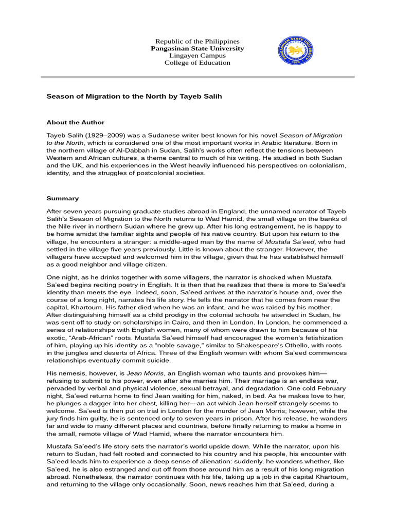"Season of Migration: Summary & Analysis" | PDF