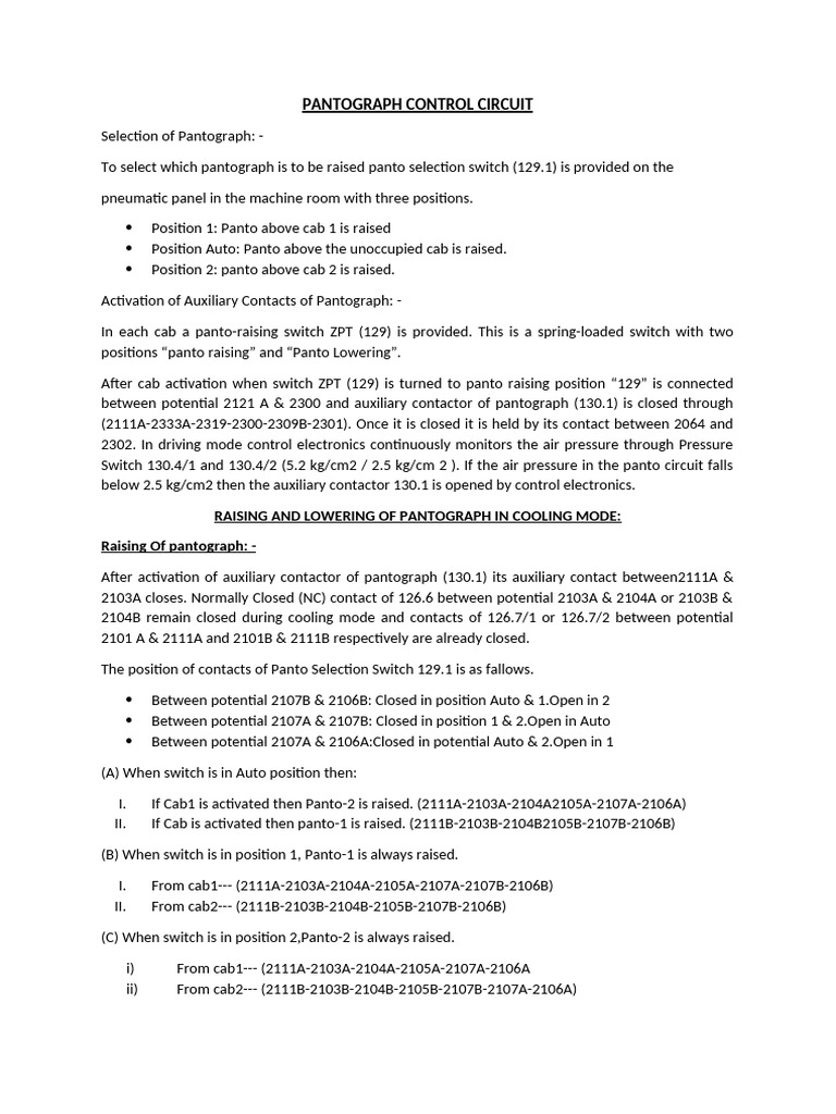 Pantograph Control Circuit | PDF | Switch | Mechanical Engineering