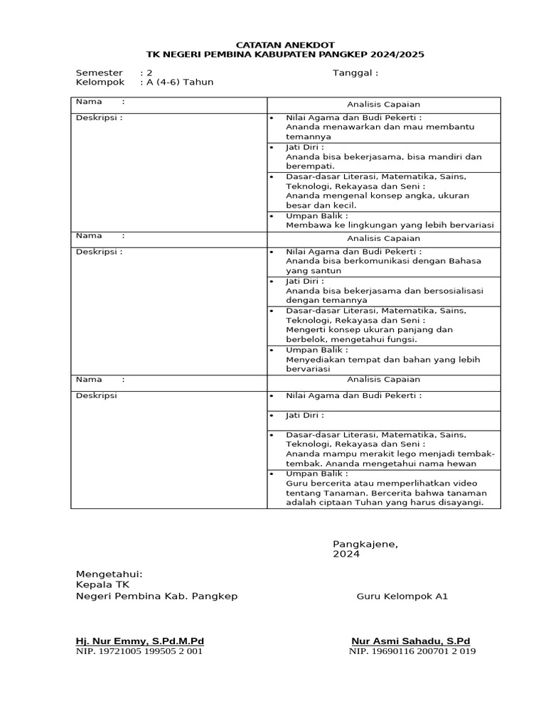 Asesmen Catatan Anekdot | PDF