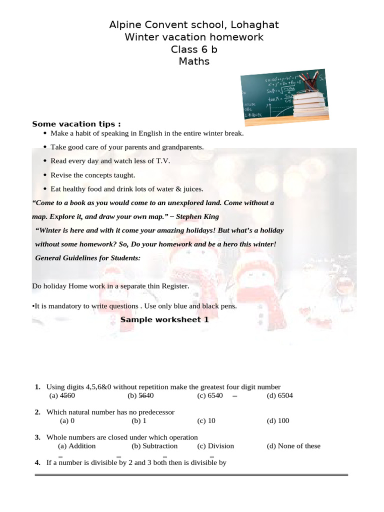 Maths Holiday Homework Class 6 | PDF | Traffic Light | Numbers