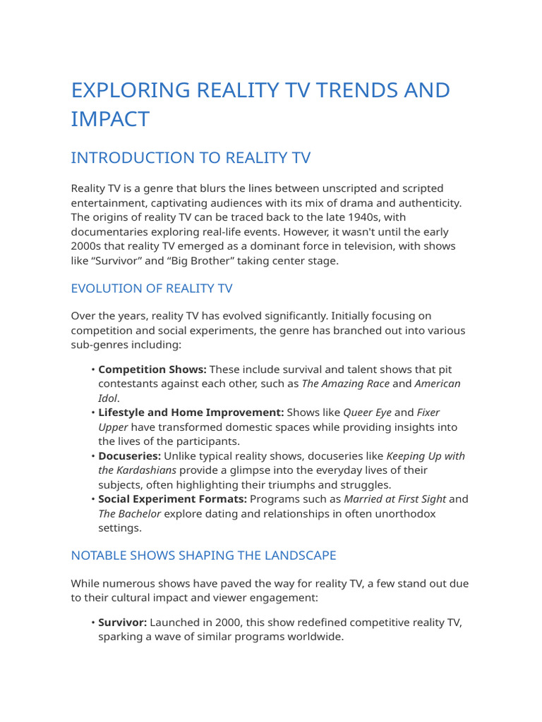 Exploring Reality TV Trends and Impact | PDF | Reality Television | Reality