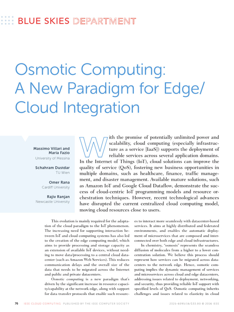 IEEECloudCompVol3n6 2016 OsmoticComputing Fog Villari | PDF | Cloud Computing | Internet Of Things