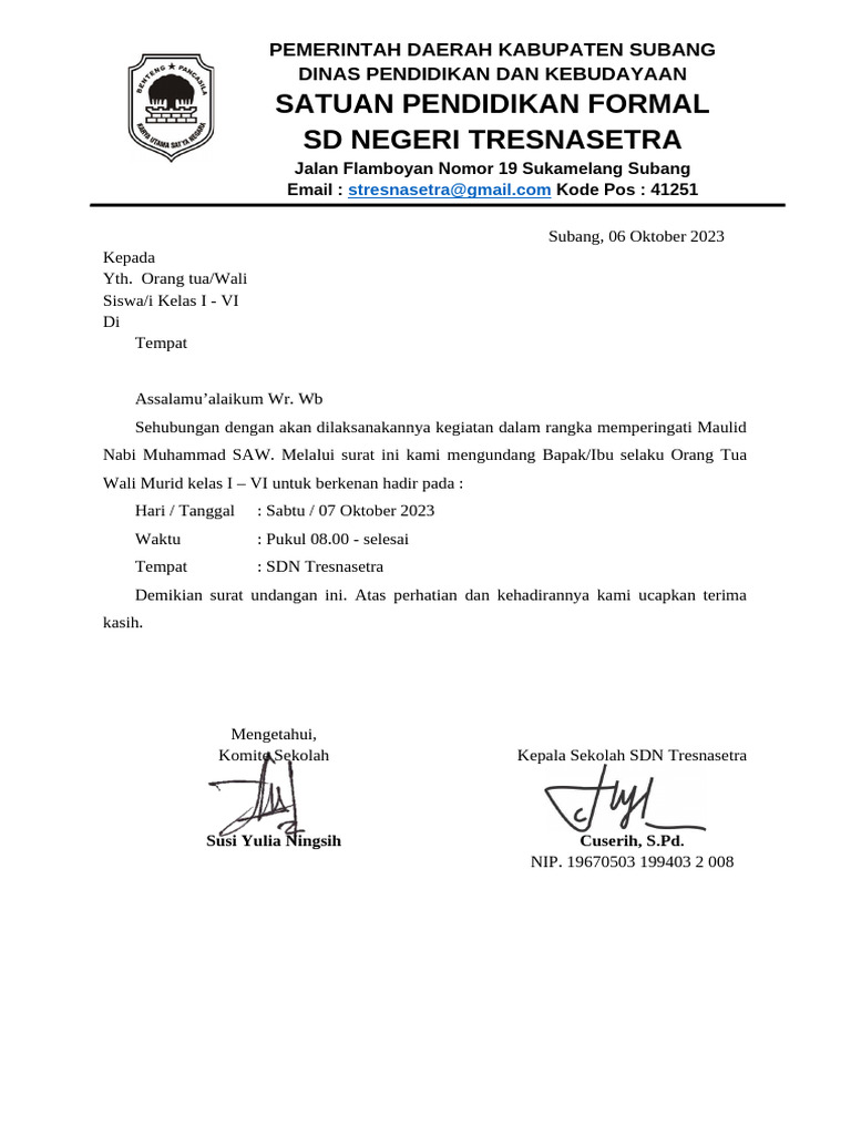 Undangan Maulid Nabi di SDN Tresnasetra | PDF