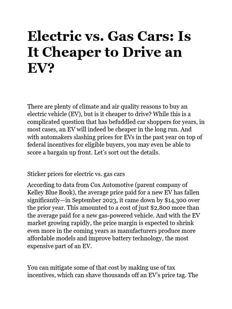 Electric vs Gas Cars | PDF | Electric Vehicle | Electric Car