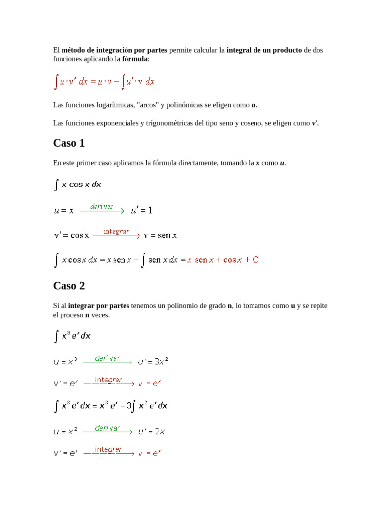 Integración por Partes: Casos y Ejemplos | PDF
