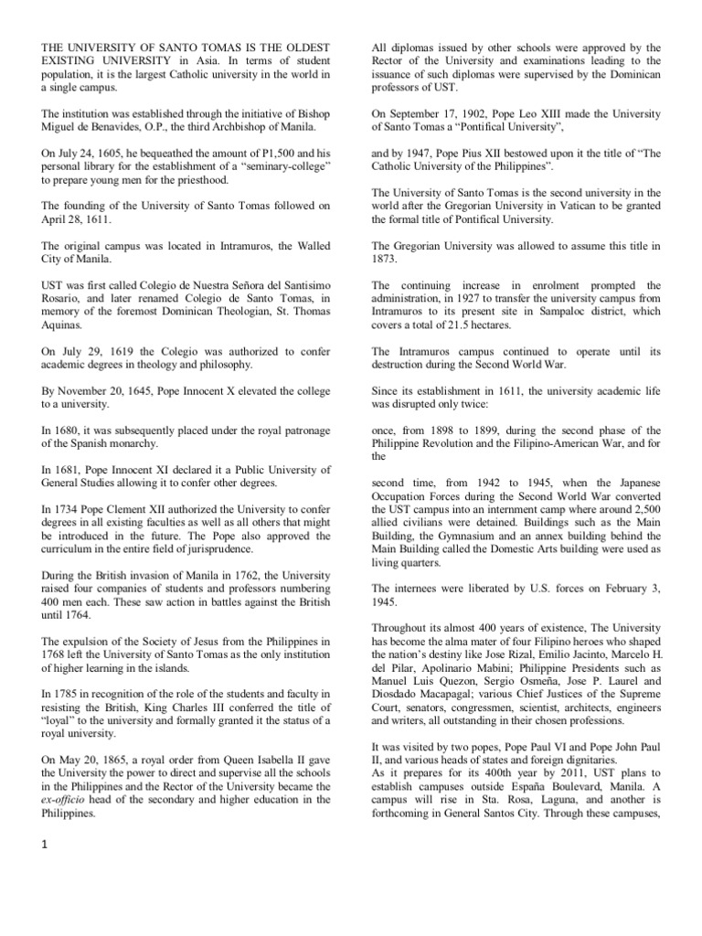 Ust History | PDF | Religious Education | Further Education