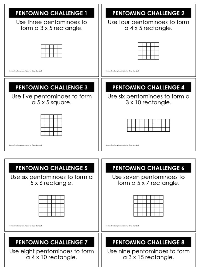 Pentominoes Puzzle Challenges 4 To A Page 1 | PDF