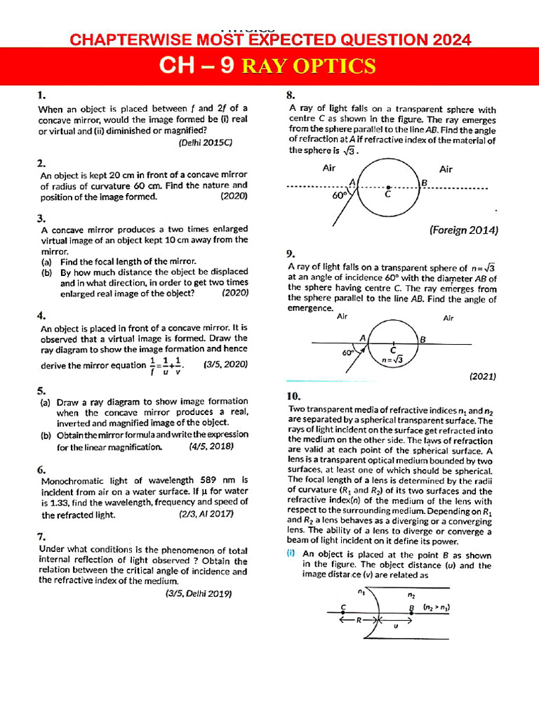 Most Expected Ques Ray Optics | PDF