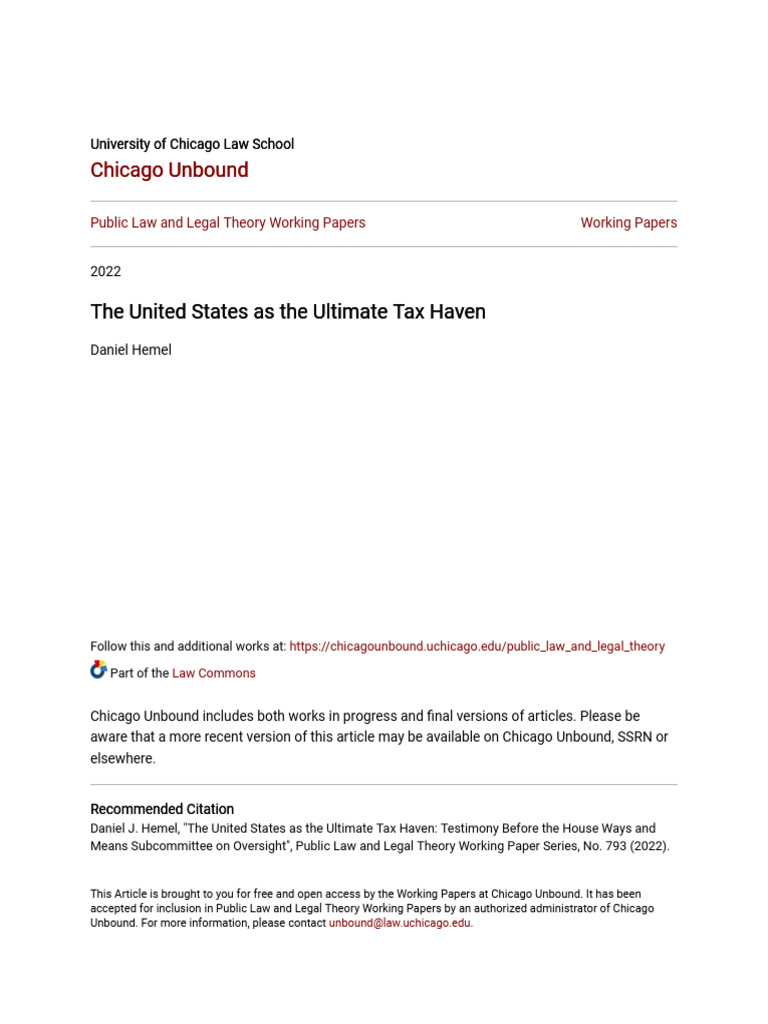 The United States As The Ultimate Tax Haven | PDF | Dividend | Taxes
