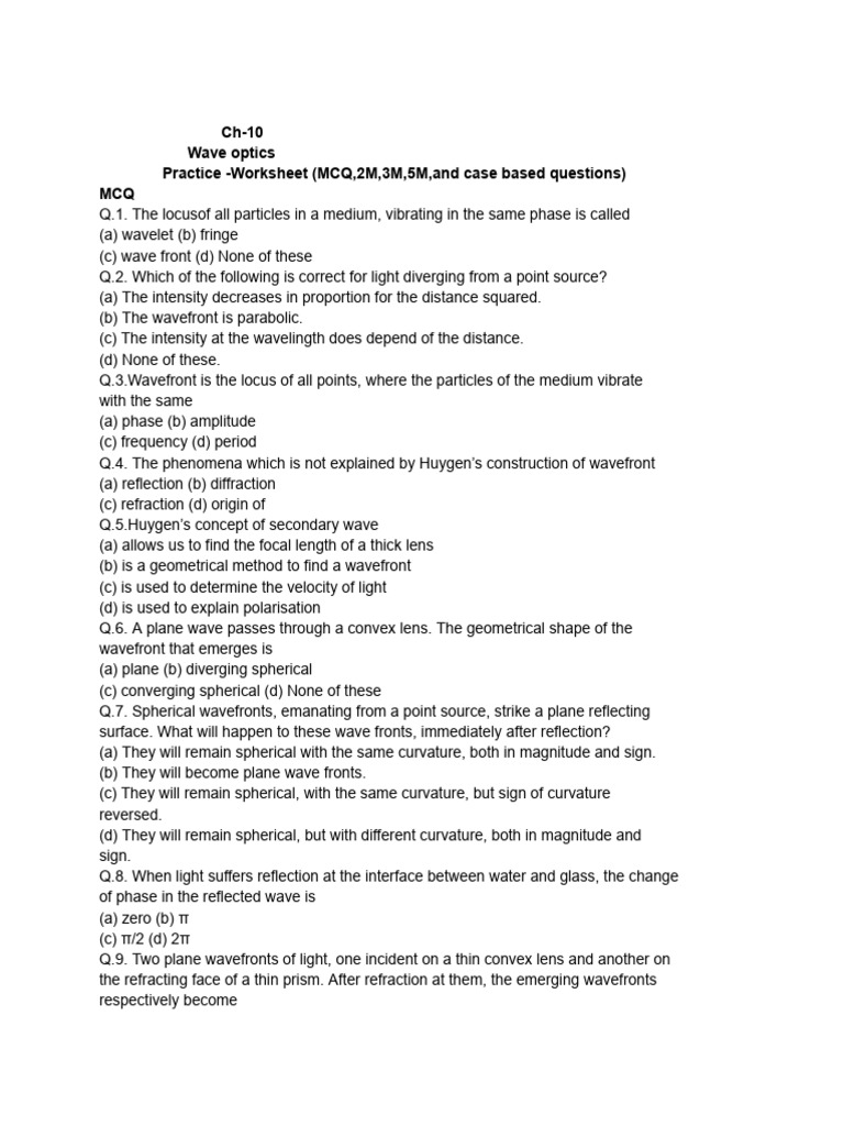 12 Wave Optics CBSE Competency PYQ | PDF | Diffraction | Wavelength