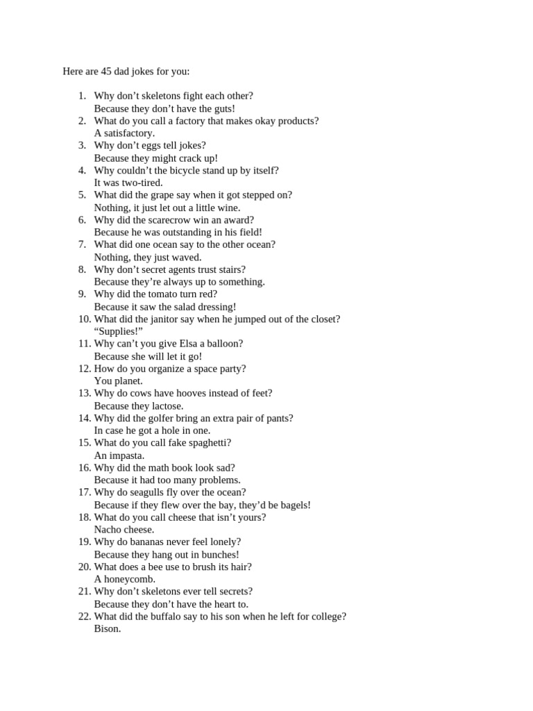 45 Hilarious Dad Jokes to Share | PDF