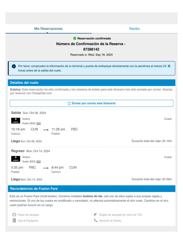 CheapOair - Booking Confirmation | PDF | Pasaporte | aerolíneas