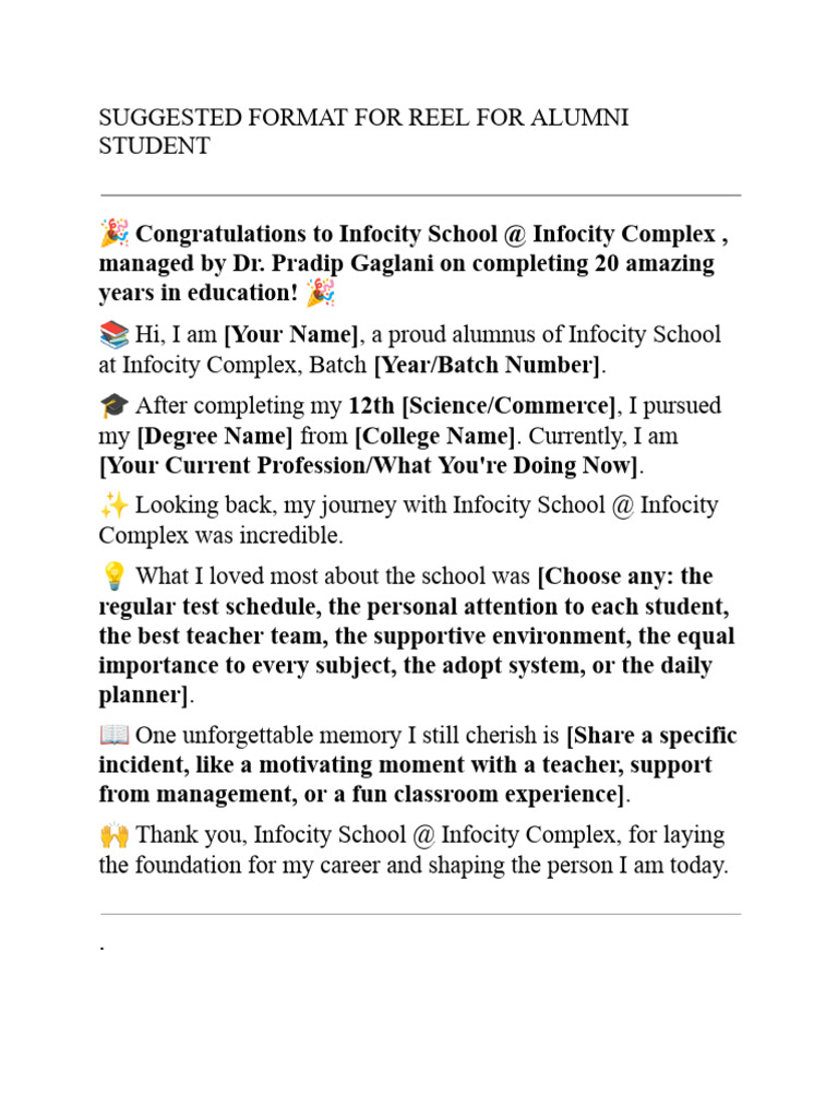 Alumni Student Speech Format | PDF