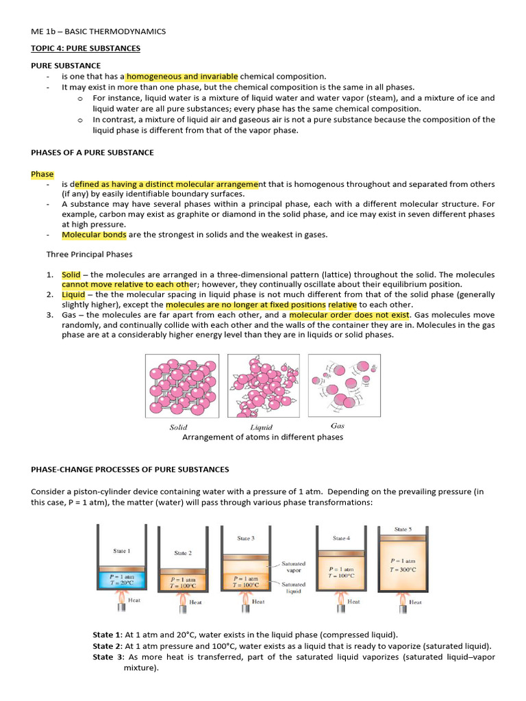 Me 212 Topic 4 Pure Substances | PDF | Phase (Matter) | Latent Heat
