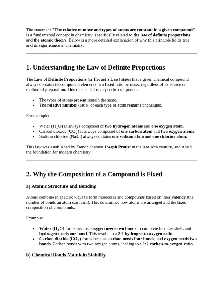 Law of Definite Propotions | PDF | Chemical Compounds | Chemistry