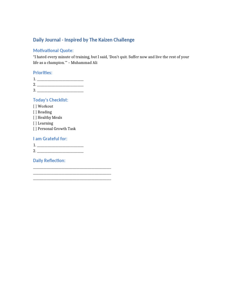 Kaizen Challenge Inspired Journal Page | PDF